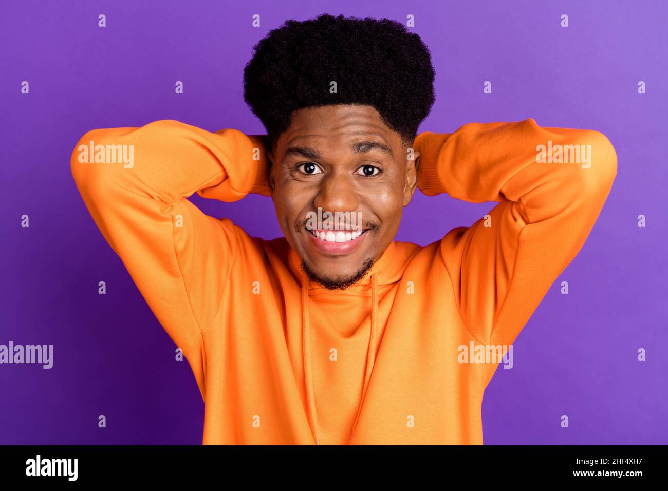Top above high angle view photo of afro american young man relax hands ...