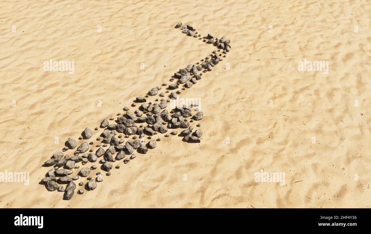 Concept conceptual stones on beach sand handmade symbol shape, golden ...