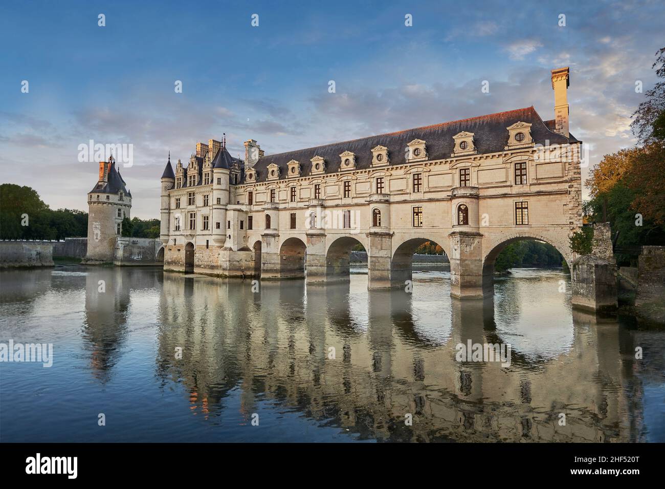 The Renaissance Chateau de Chenonceau spanning the river Cher, Indre-et ...