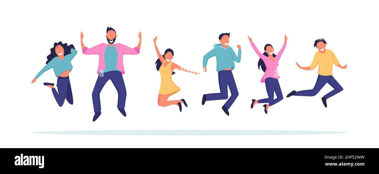 Vector of happy jumping group of young people Stock Vector Image & Art ...