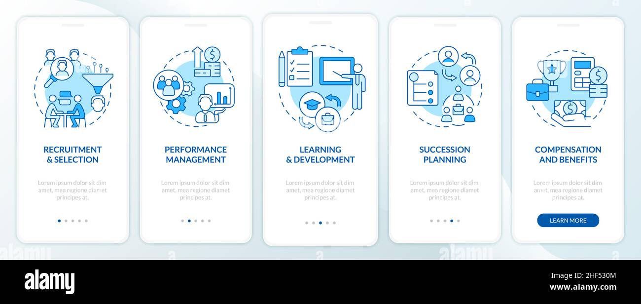 HR management basics blue onboarding mobile app screen Stock Vector ...