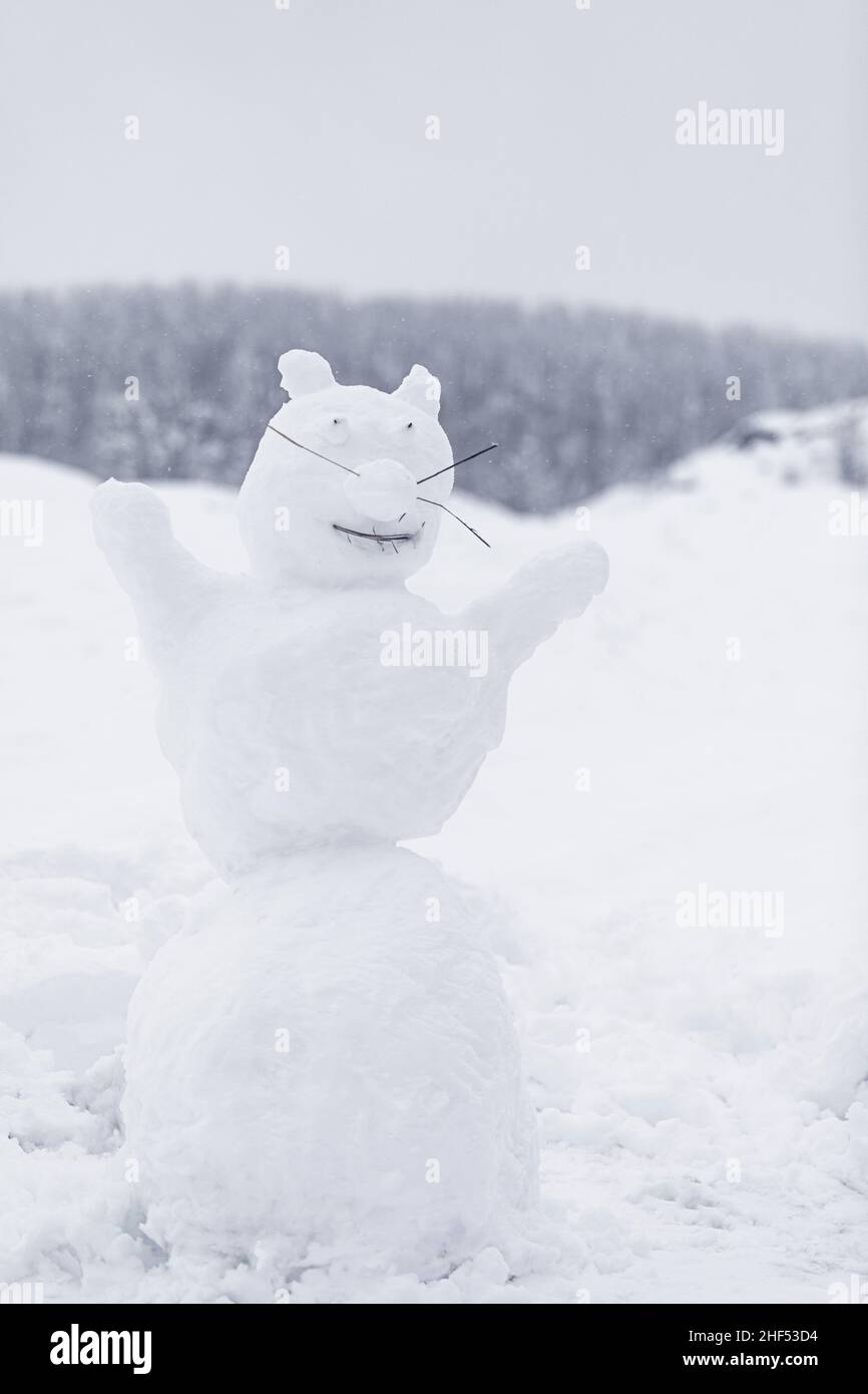 The figure of funny snowman animal in snowy field Stock Photo - Alamy
