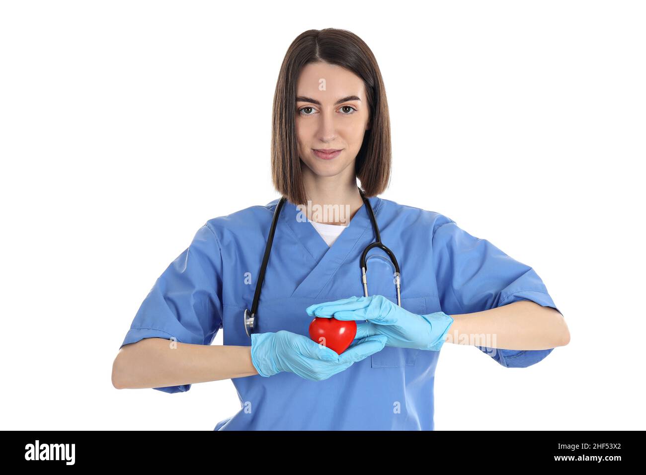 Female trainee nurse isolated on white background Stock Photo - Alamy