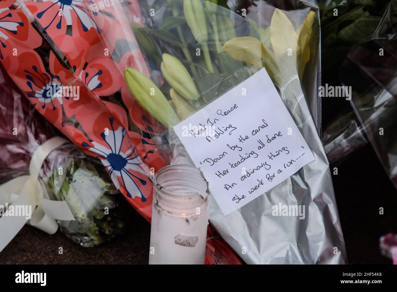 Floral tributes left along the Grand Canal in Tullamore, County Offaly ...