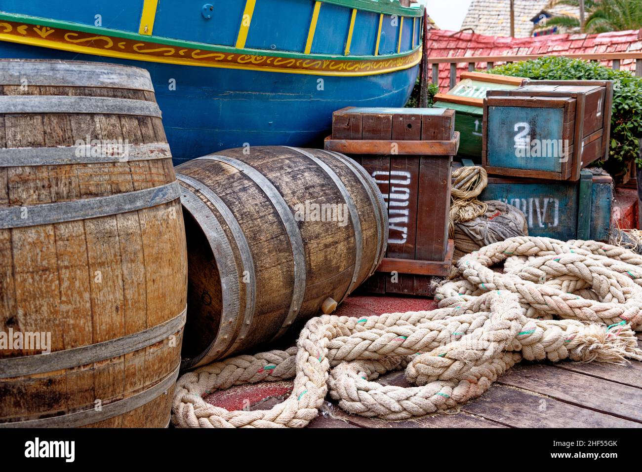 Old weathered barrels and a worn rope - Nostalgia - Old items from the ...
