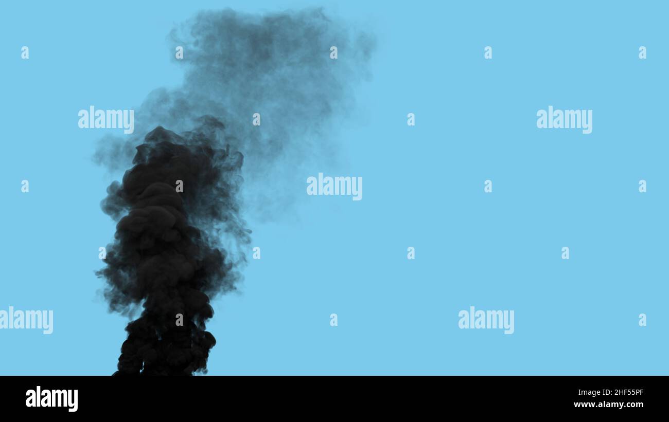 black dense carbon smoke exhaust from forest fire, isolated ...