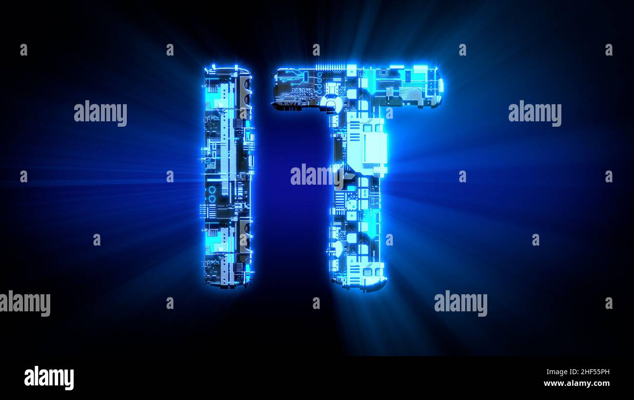 IT lighting blue digital cyber text, isolated - industrial 3D ...