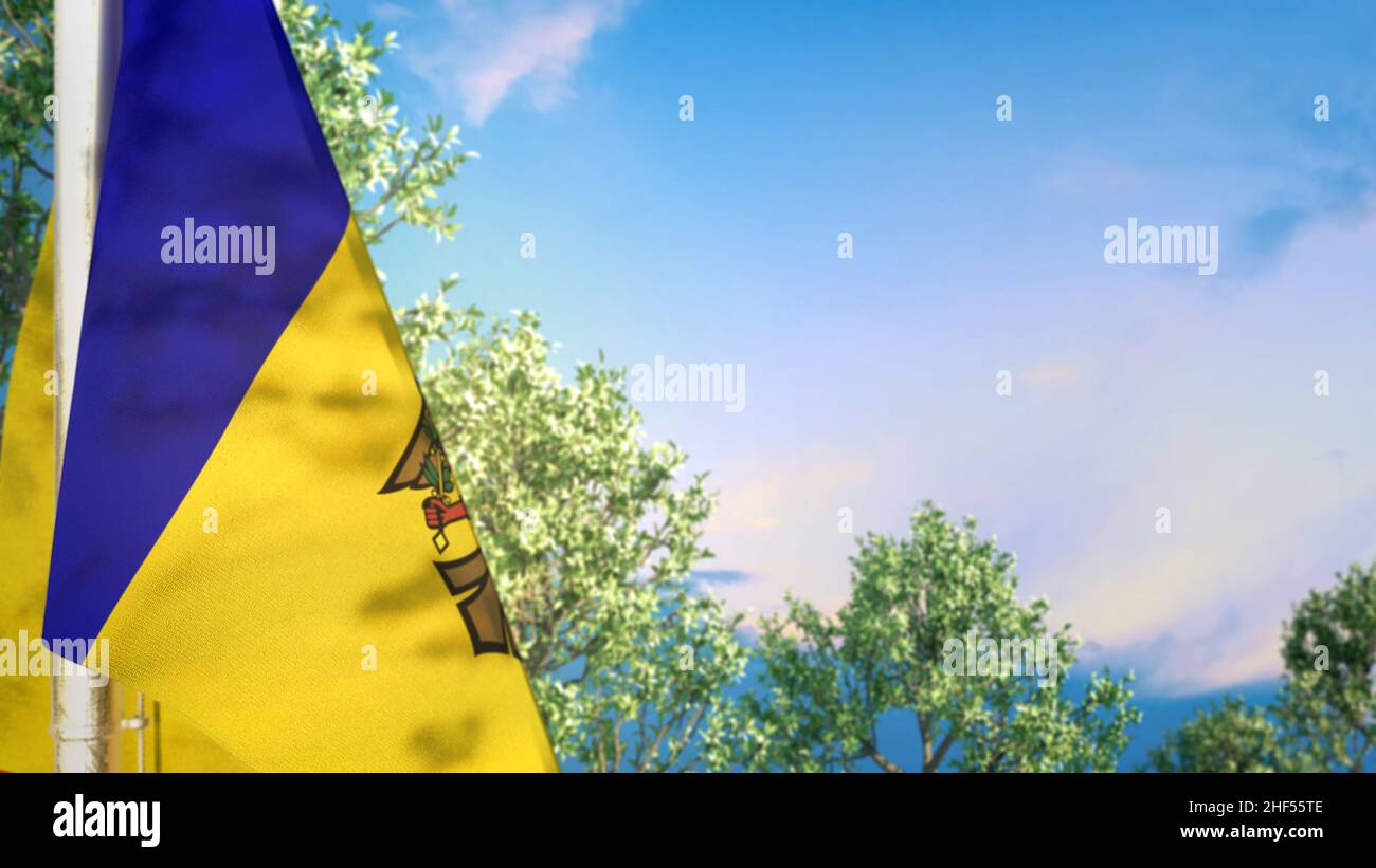 Moldova hanging flag with trees and sky for anthem day - object 3D ...