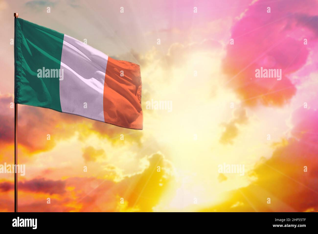 Fluttering Ireland flag in left top corner mockup with the place for ...