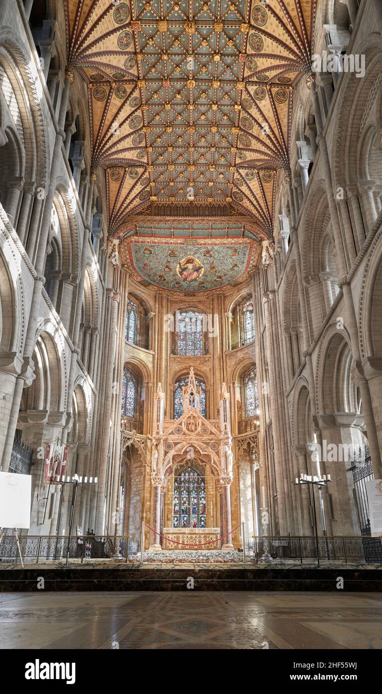 Chancel, high altar and painted wooden ceiling at the medieval ...