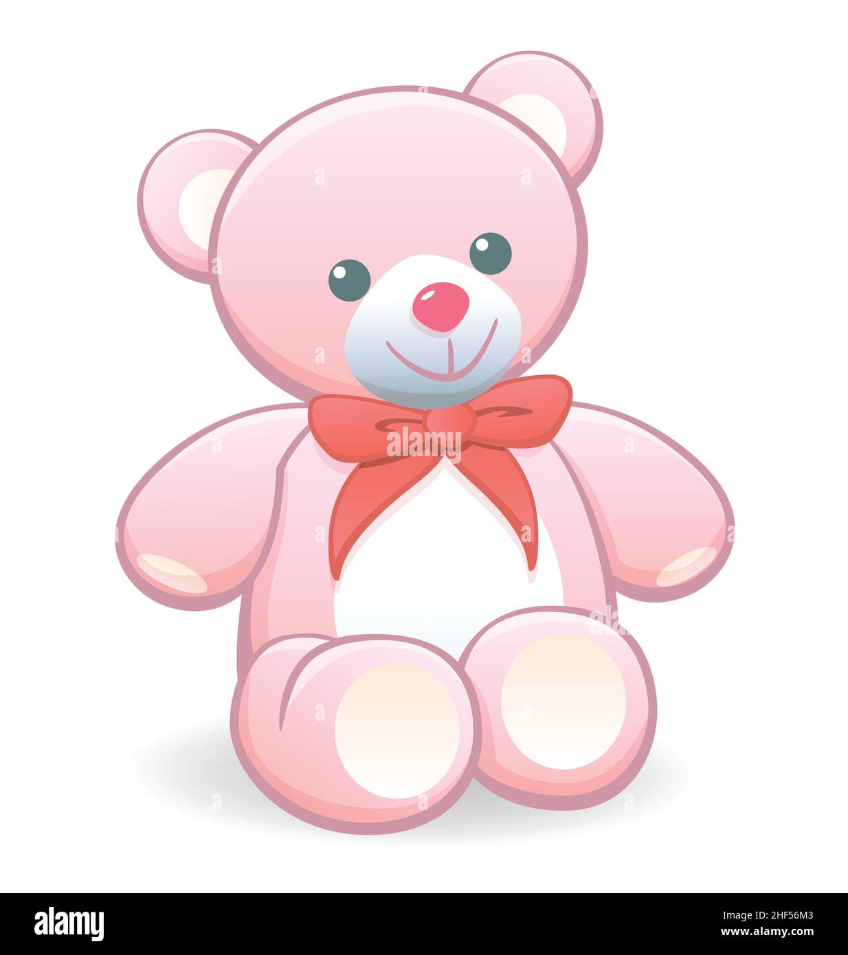 simple classic cute pink cuddly cartoon teddy bear with bow vector ...