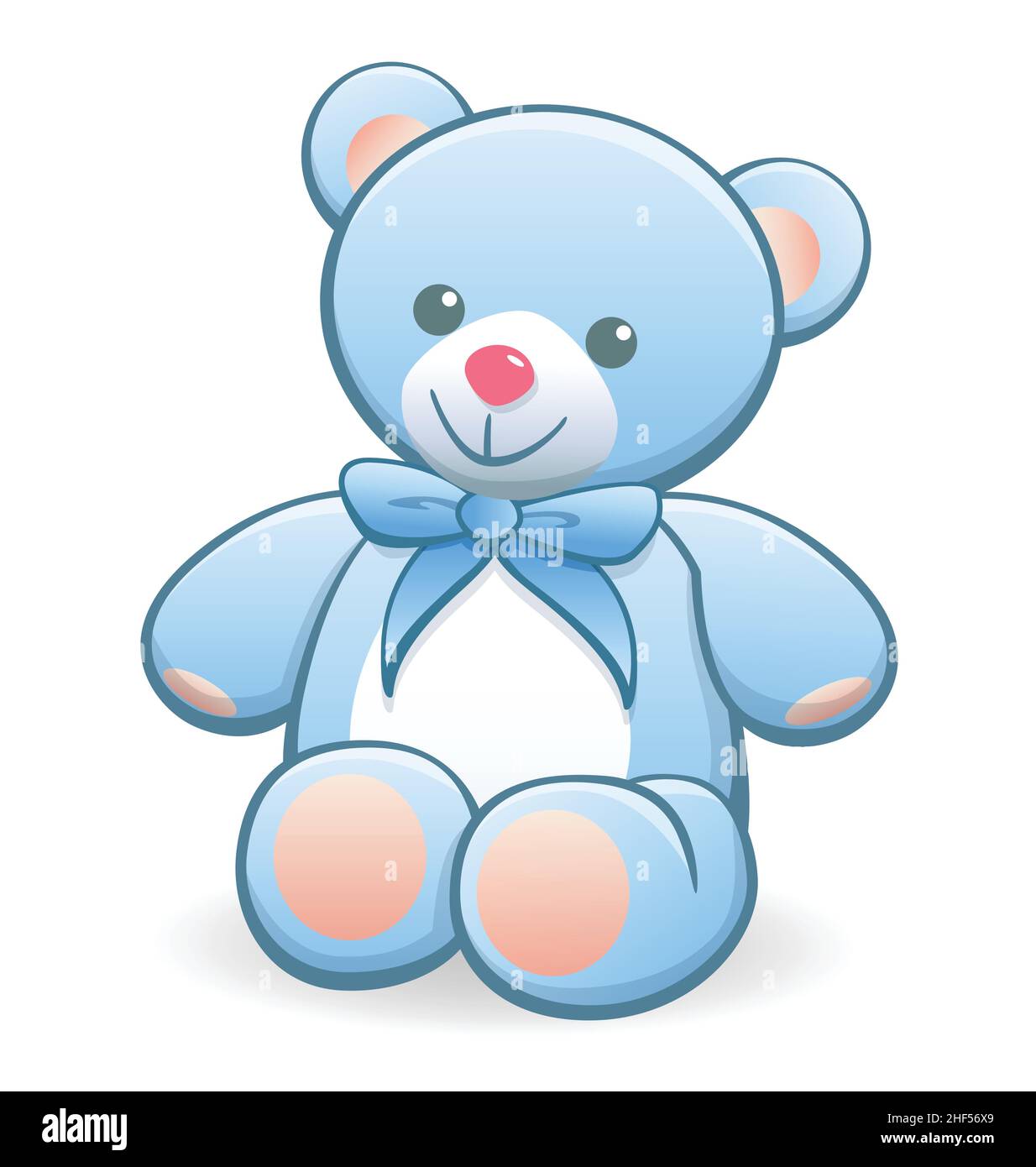 simple classic cute cartoon baby blue cuddly teddy bear with blue bow ...