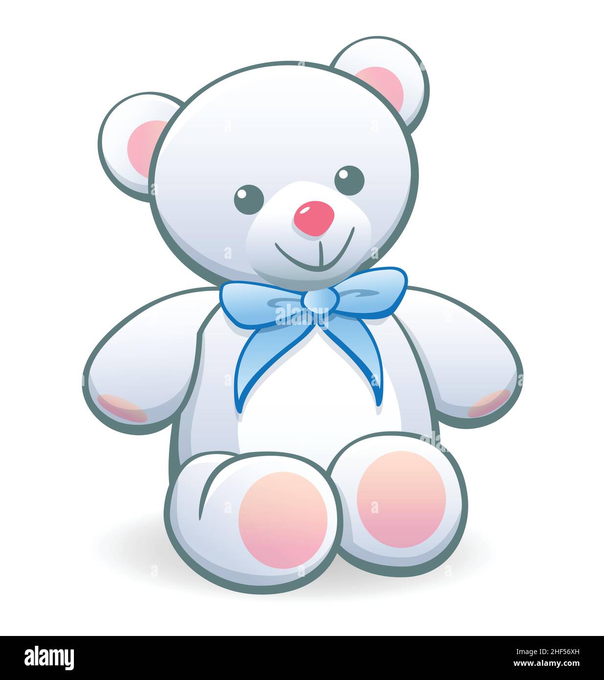 Simple cute classic white cartoon boy teddy bear character sitting ...
