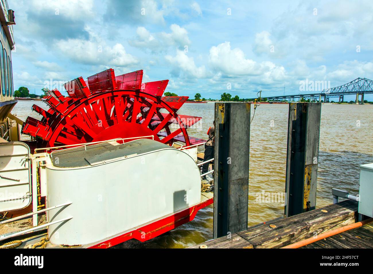 Red Riverboat Paddle Wheel in a River with Trees Stock Photo - Alamy