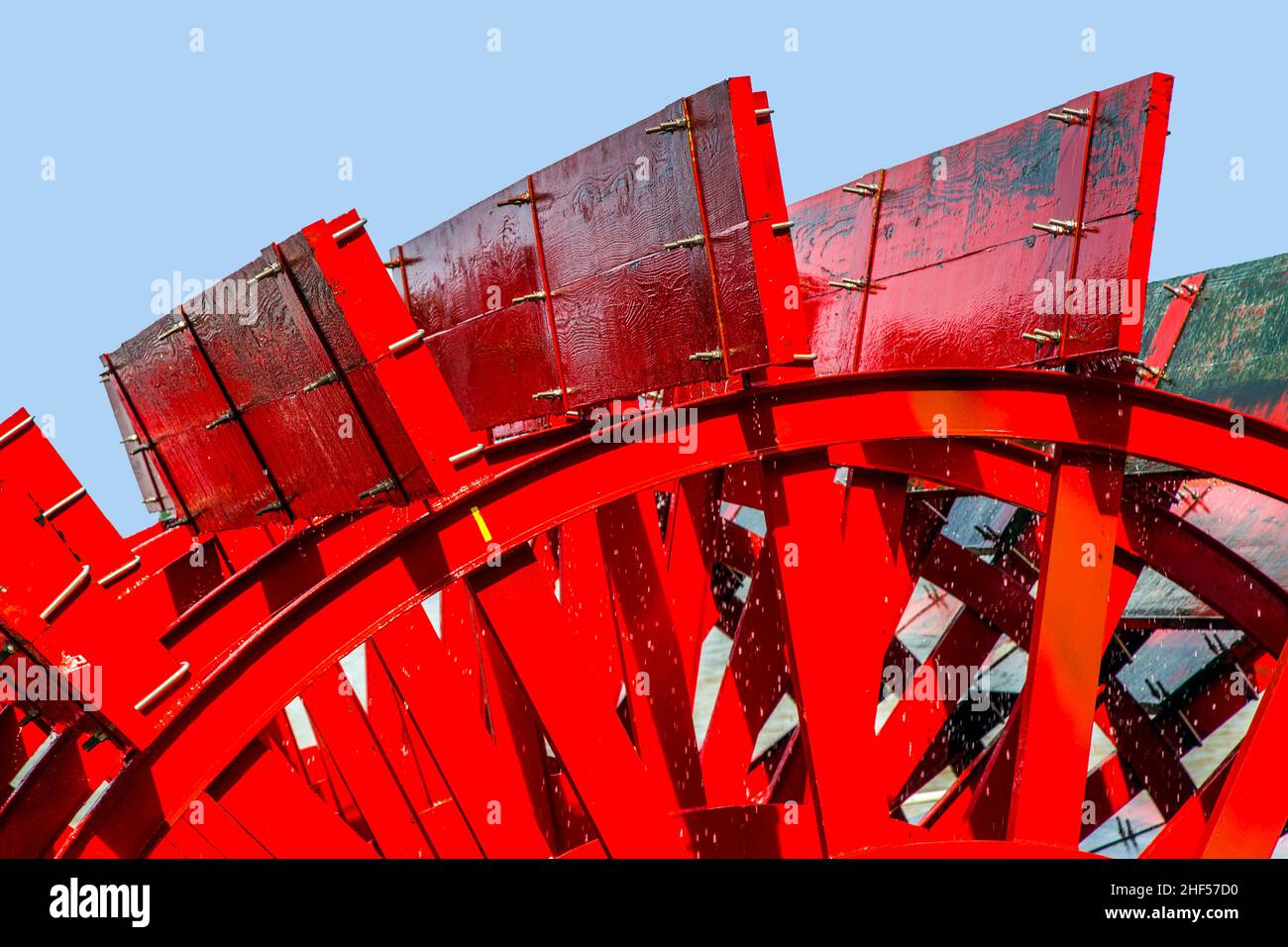 Red Riverboat Paddle Wheel in a River with Trees Stock Photo - Alamy