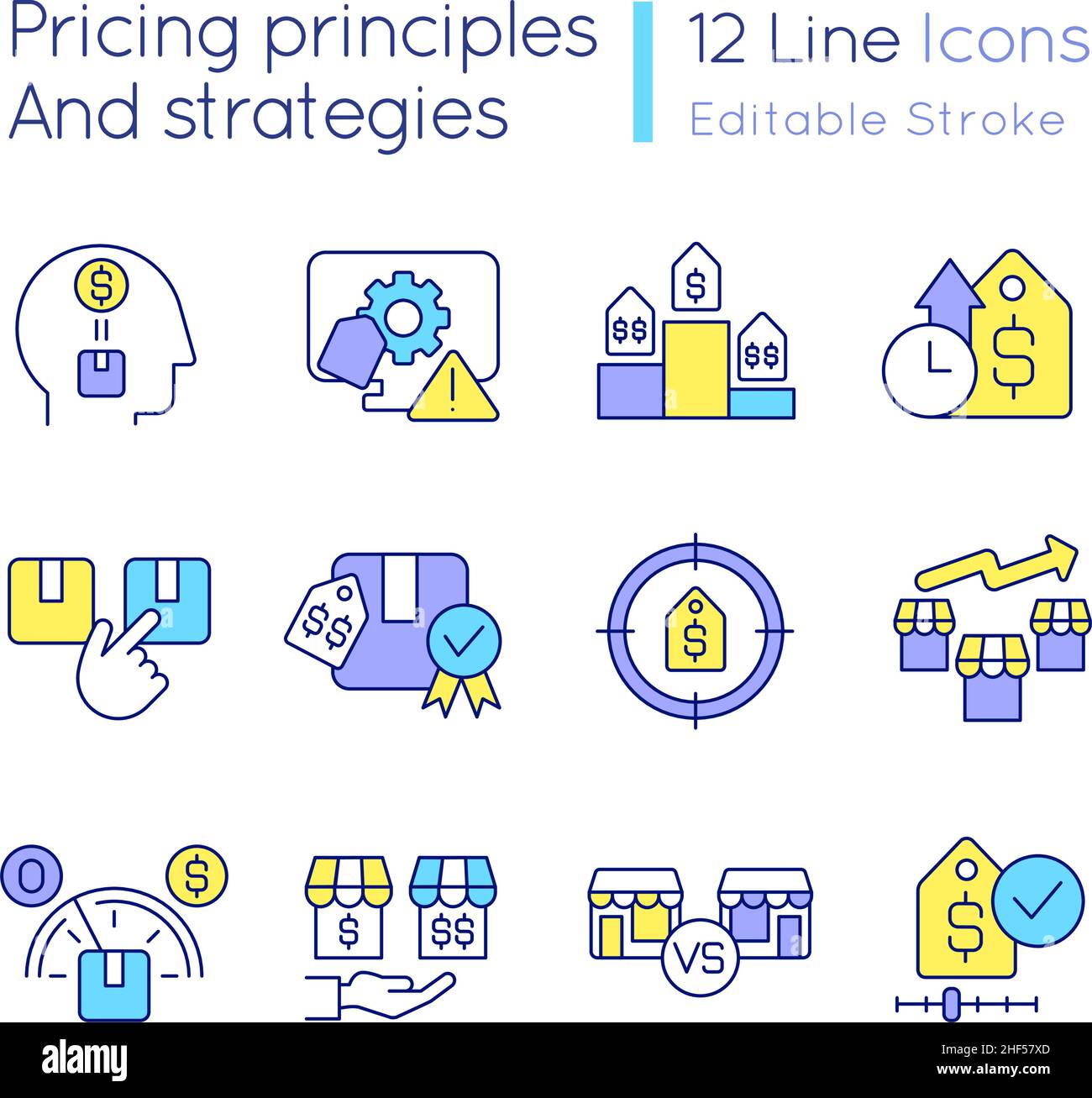 Pricing principles and strategies RGB color icons set Stock Vector ...