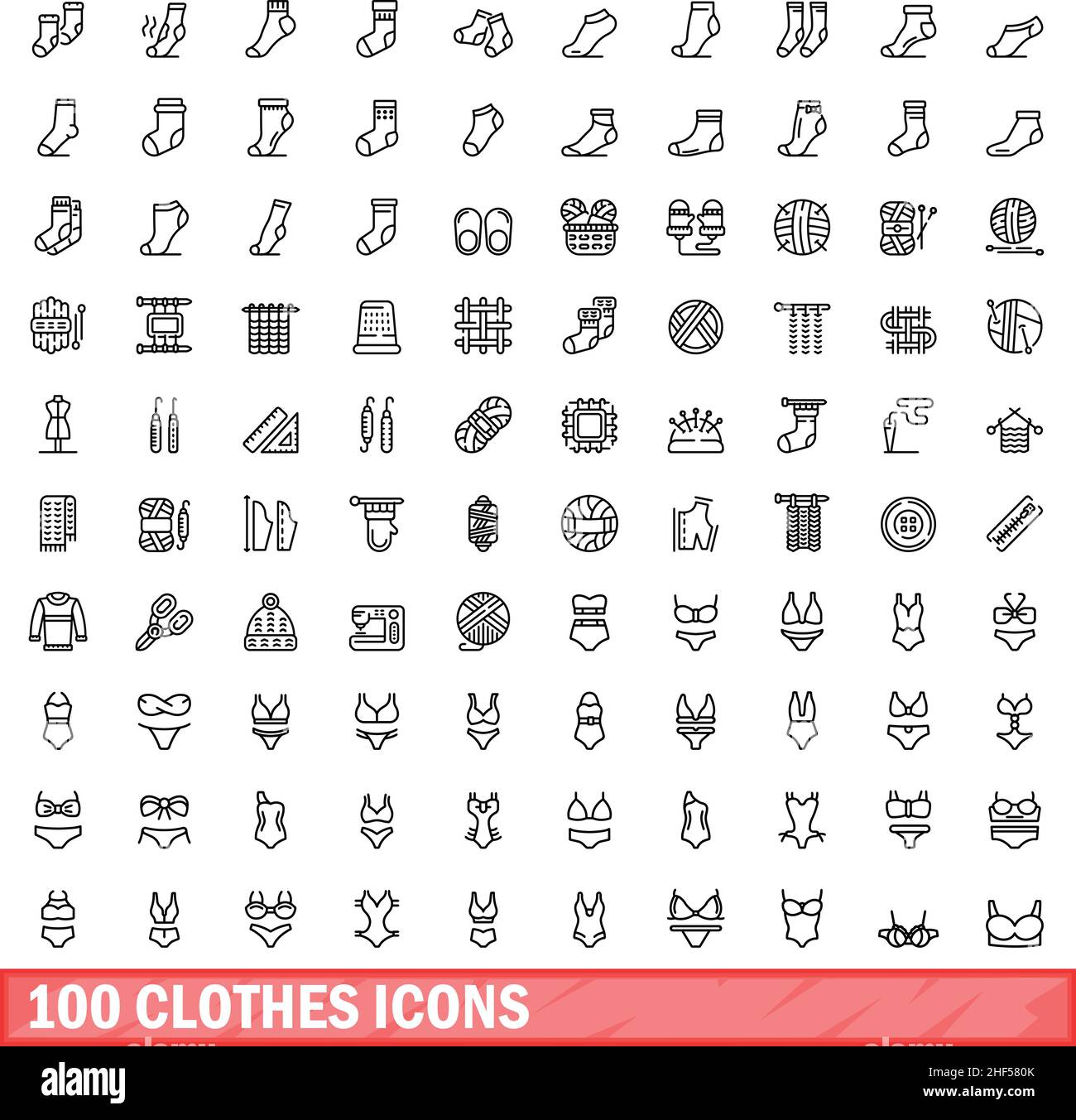 100 clothes icons set. Outline illustration of 100 clothes icons vector ...