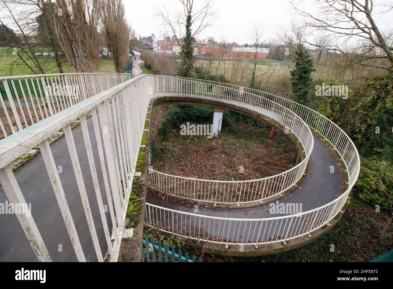 The unusual pedestrian bridge that crosses the main A5 in Atherstone ...
