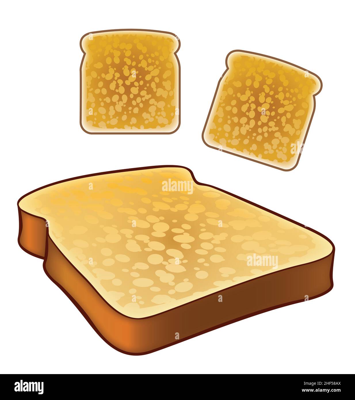 simple cartoon toast icons top and isometric views vector isolated on ...