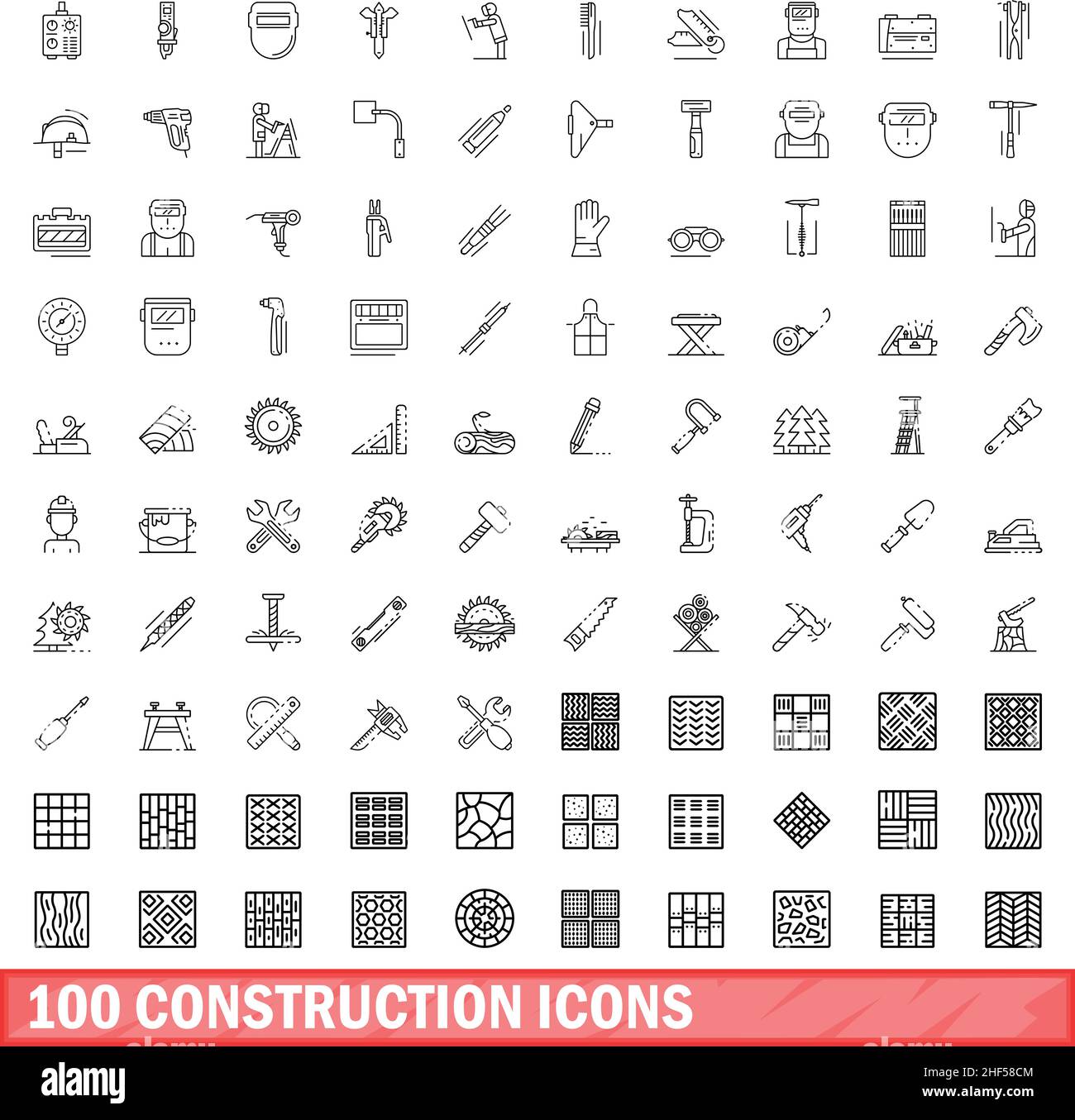 100 construction icons set. Outline illustration of 100 construction ...