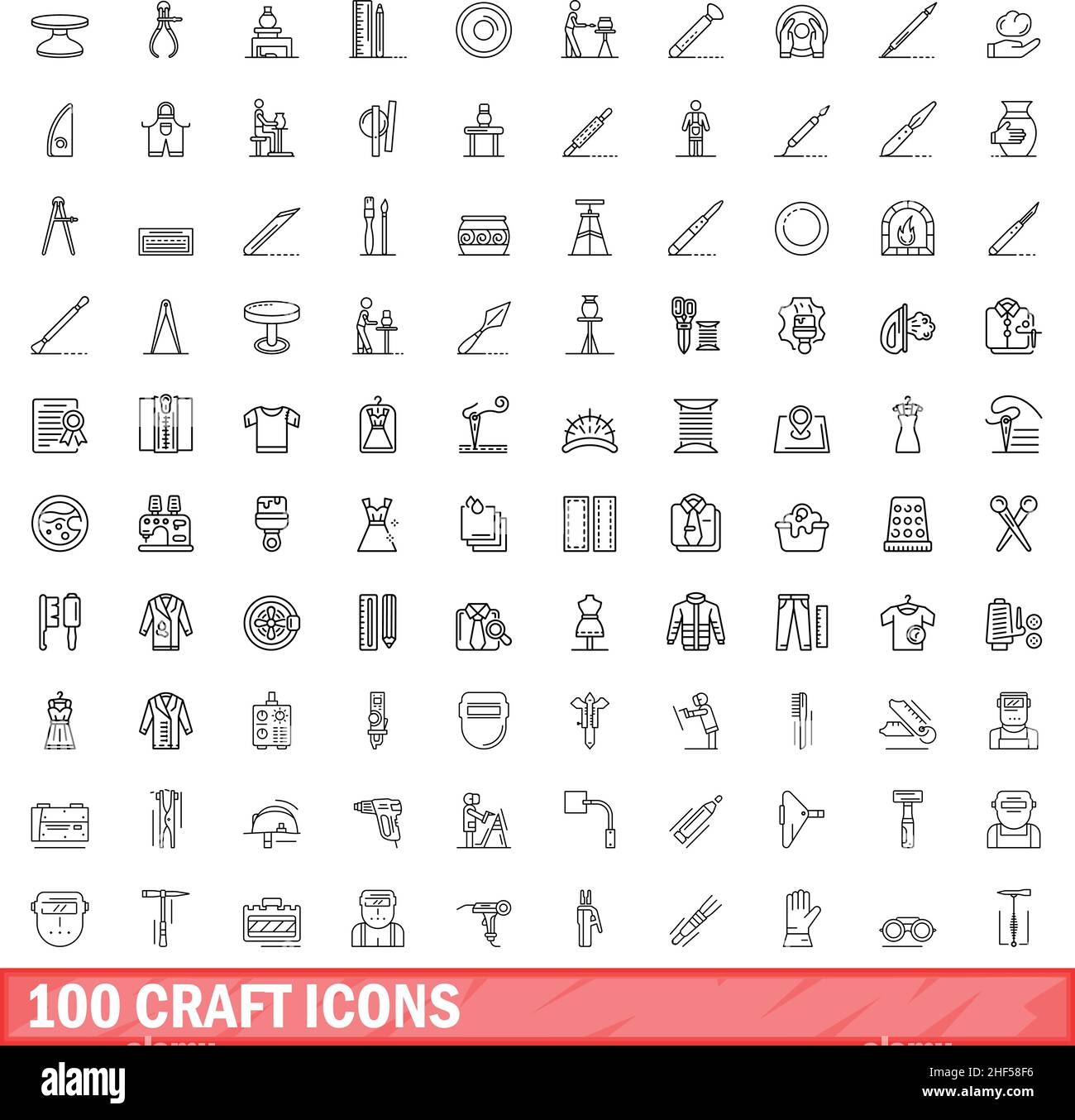 100 craft icons set. Outline illustration of 100 craft icons vector set ...