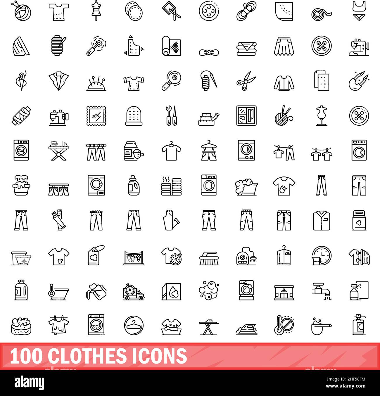 100 clothes icons set. Outline illustration of 100 clothes icons vector ...