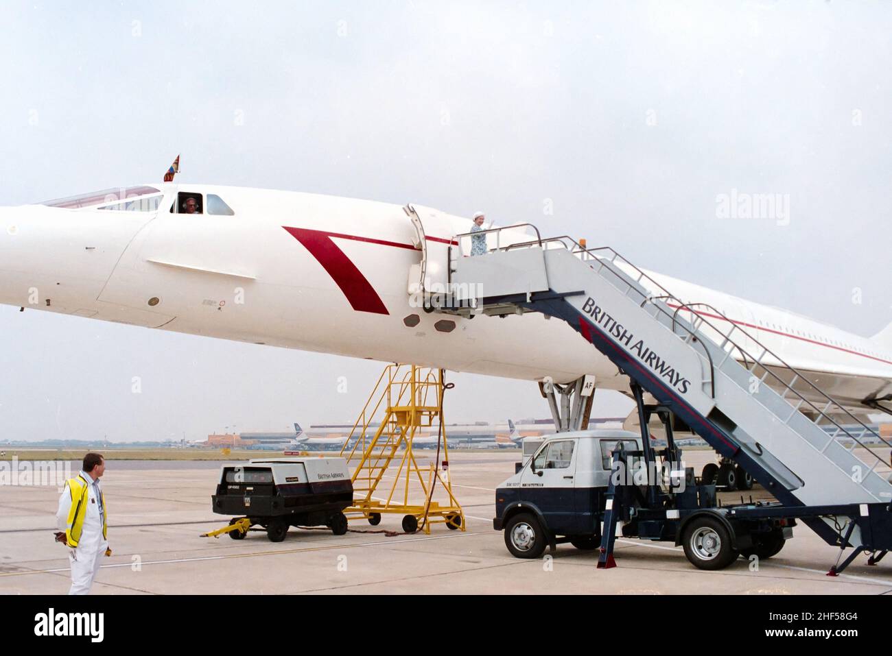 Queen Elizabeth II at Heathrow Airport 1992 boarding Concorde Stock ...