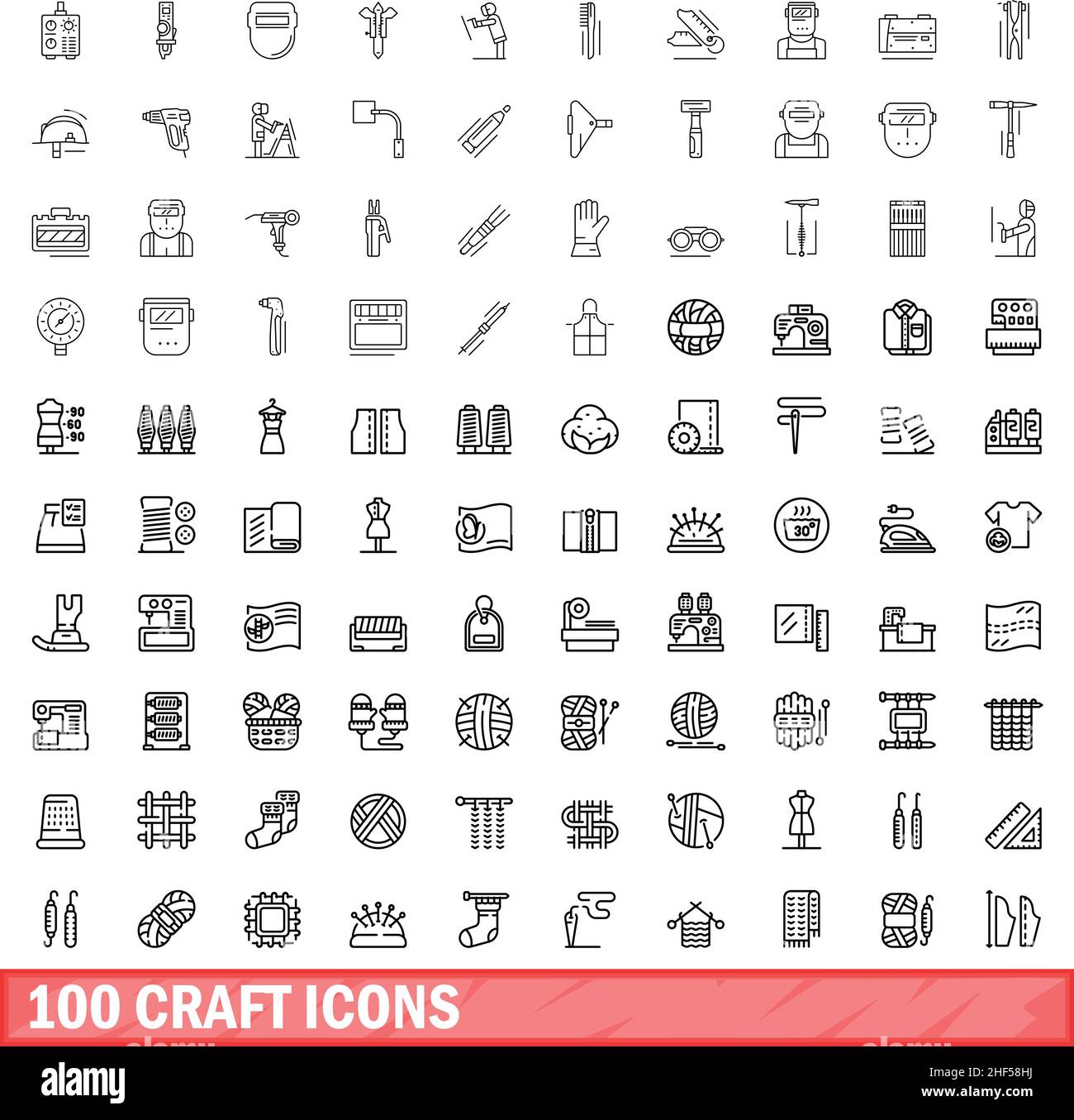 100 craft icons set. Outline illustration of 100 craft icons vector set ...