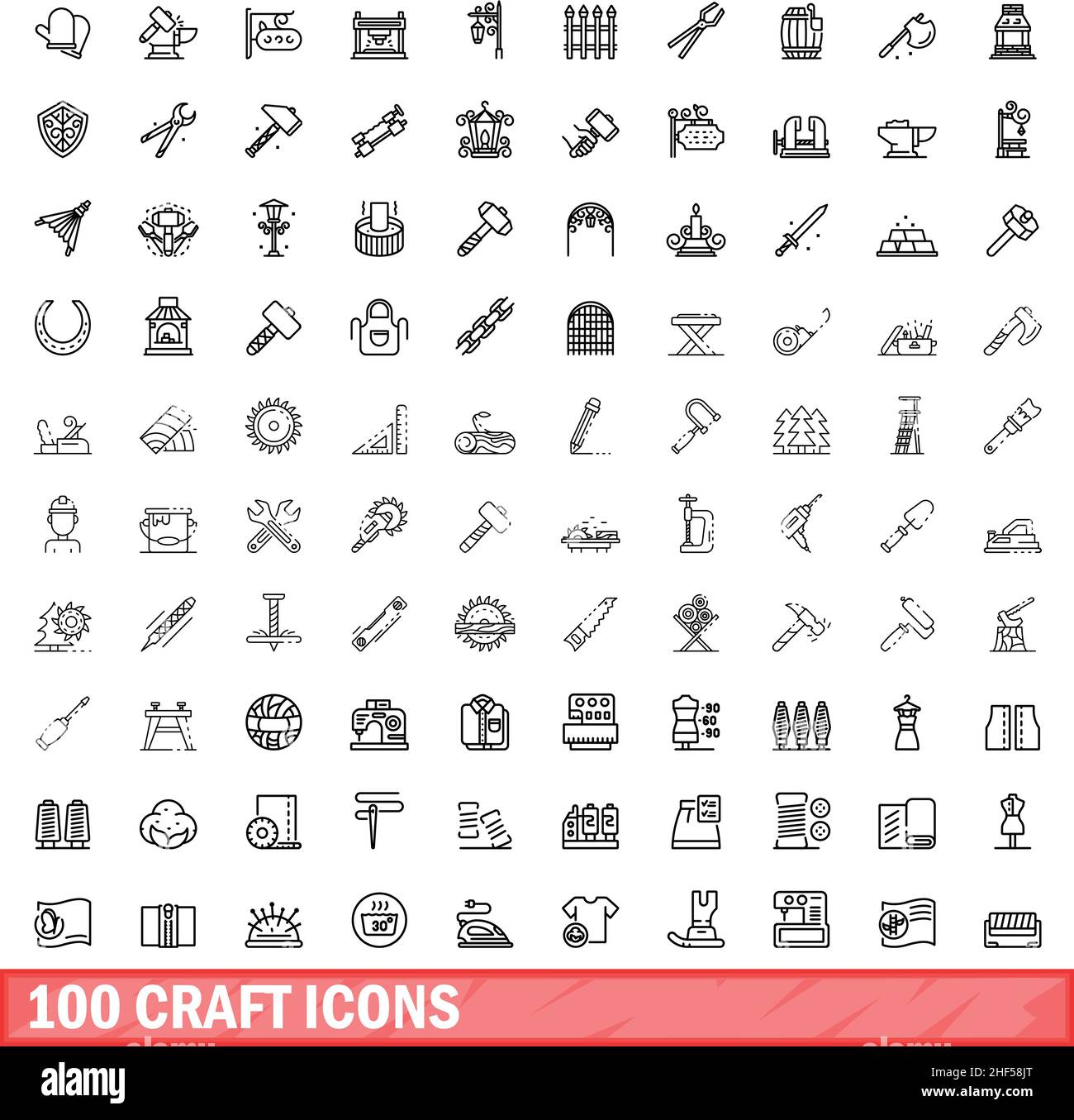 100 craft icons set. Outline illustration of 100 craft icons vector set ...