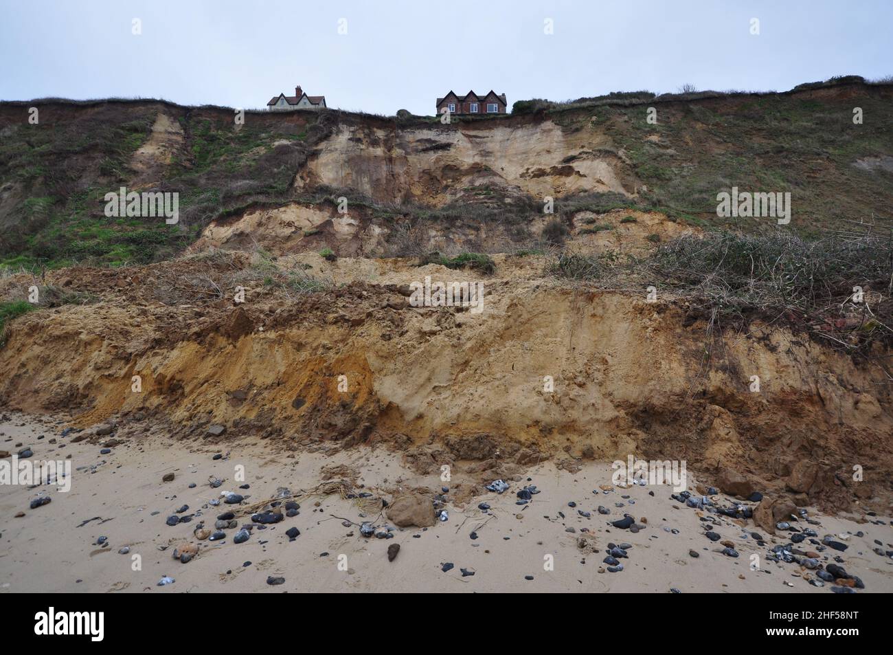 Landslip on Mundesley cliffs, north Norfolk, England, UK Stock Photo ...
