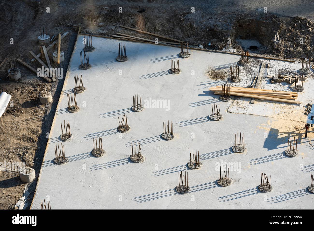 The huge metal structure on the construction site, aerial view Stock ...