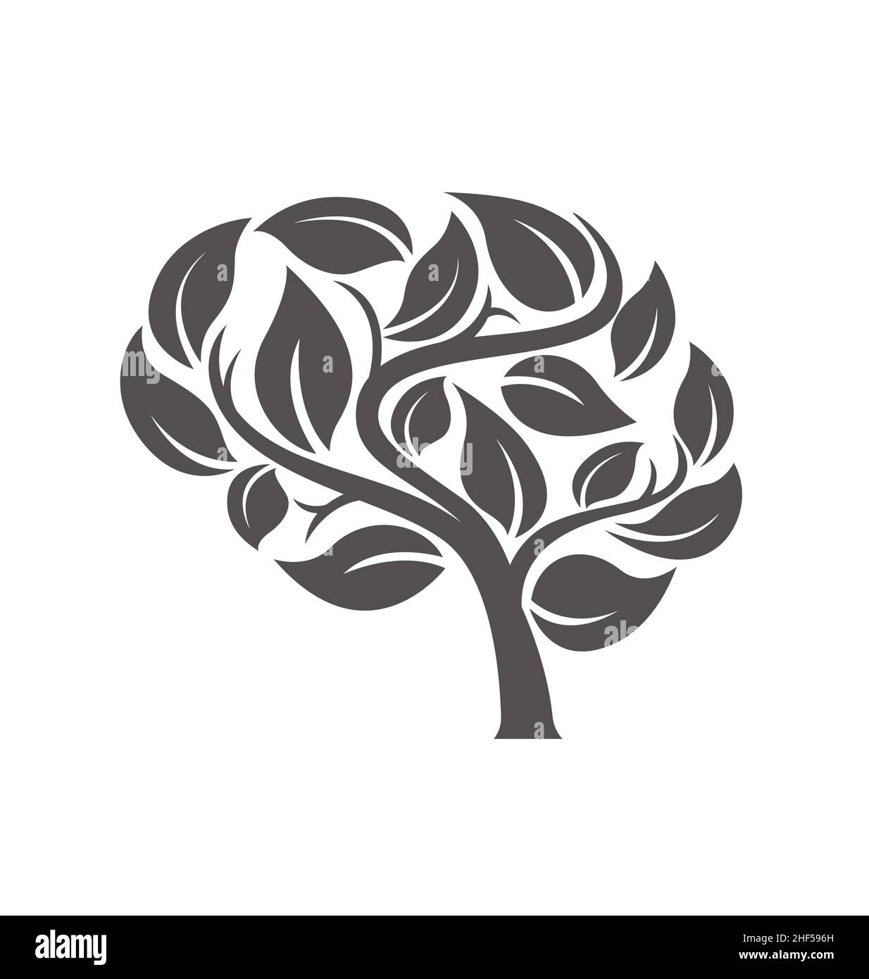 stylized brain tree silhouette logo icon symbol vector isolated on ...
