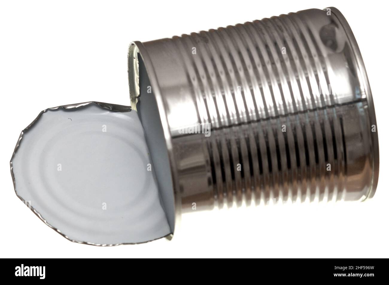 Open tin can isolated on white background Stock Photo - Alamy