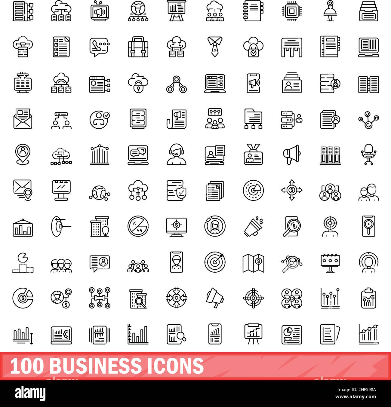 100 business icons set. Outline illustration of 100 business icons ...