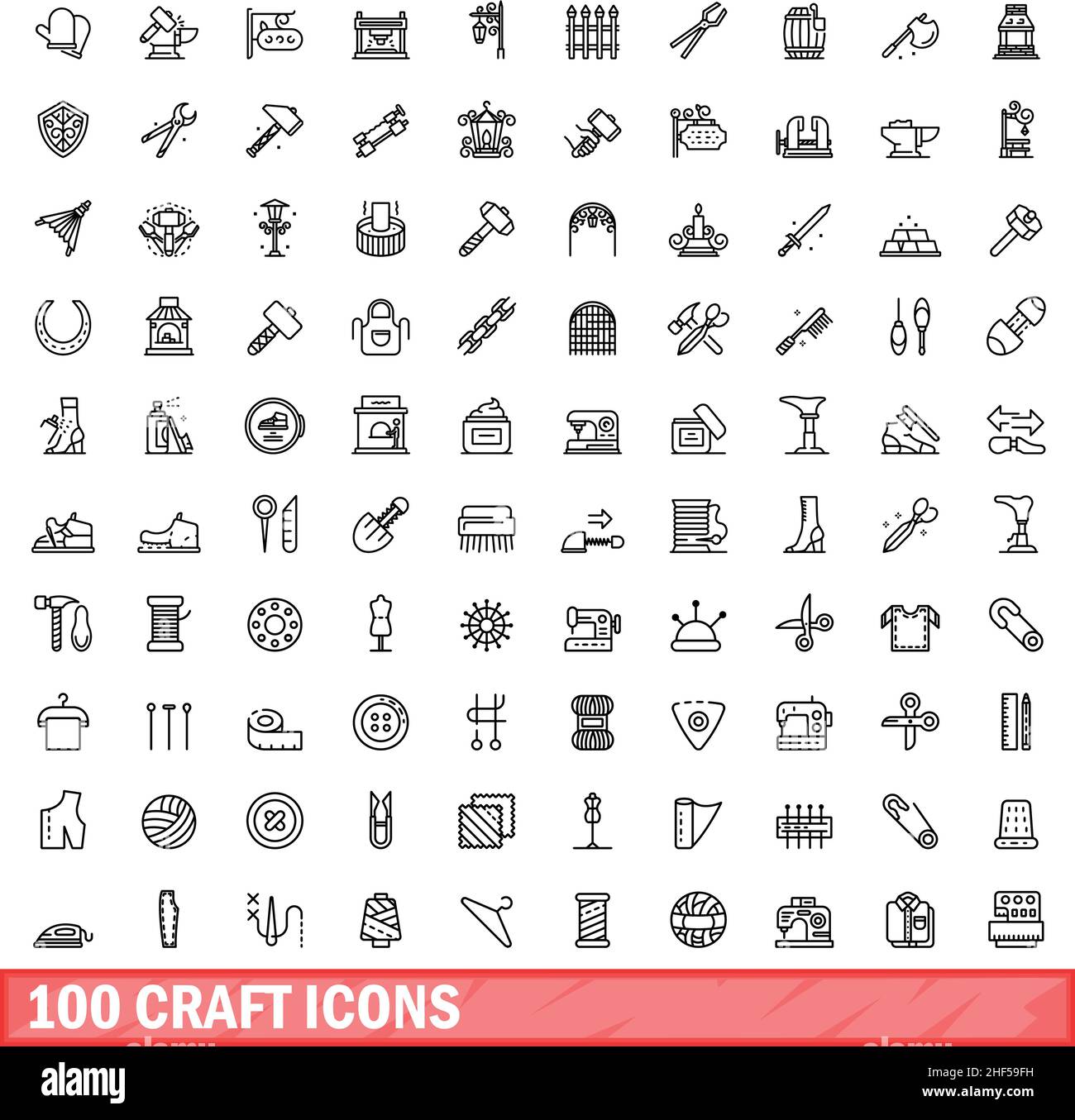 100 craft icons set. Outline illustration of 100 craft icons vector set ...
