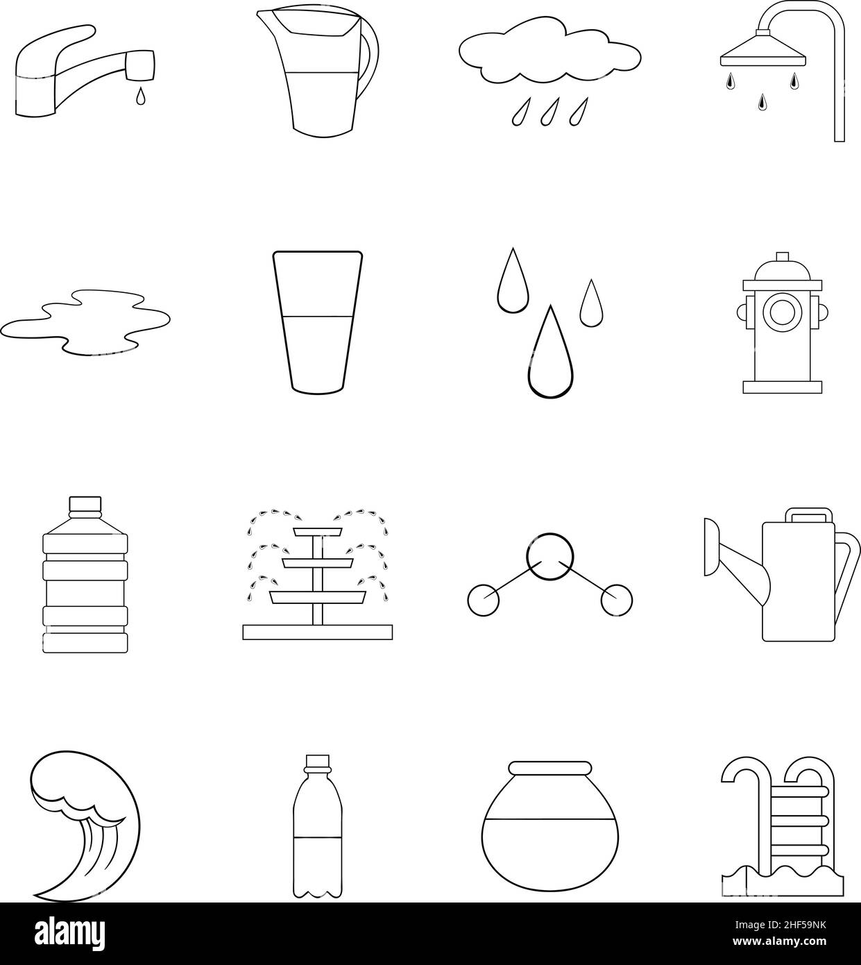 Water set icons in outline style isolated on white background Stock ...