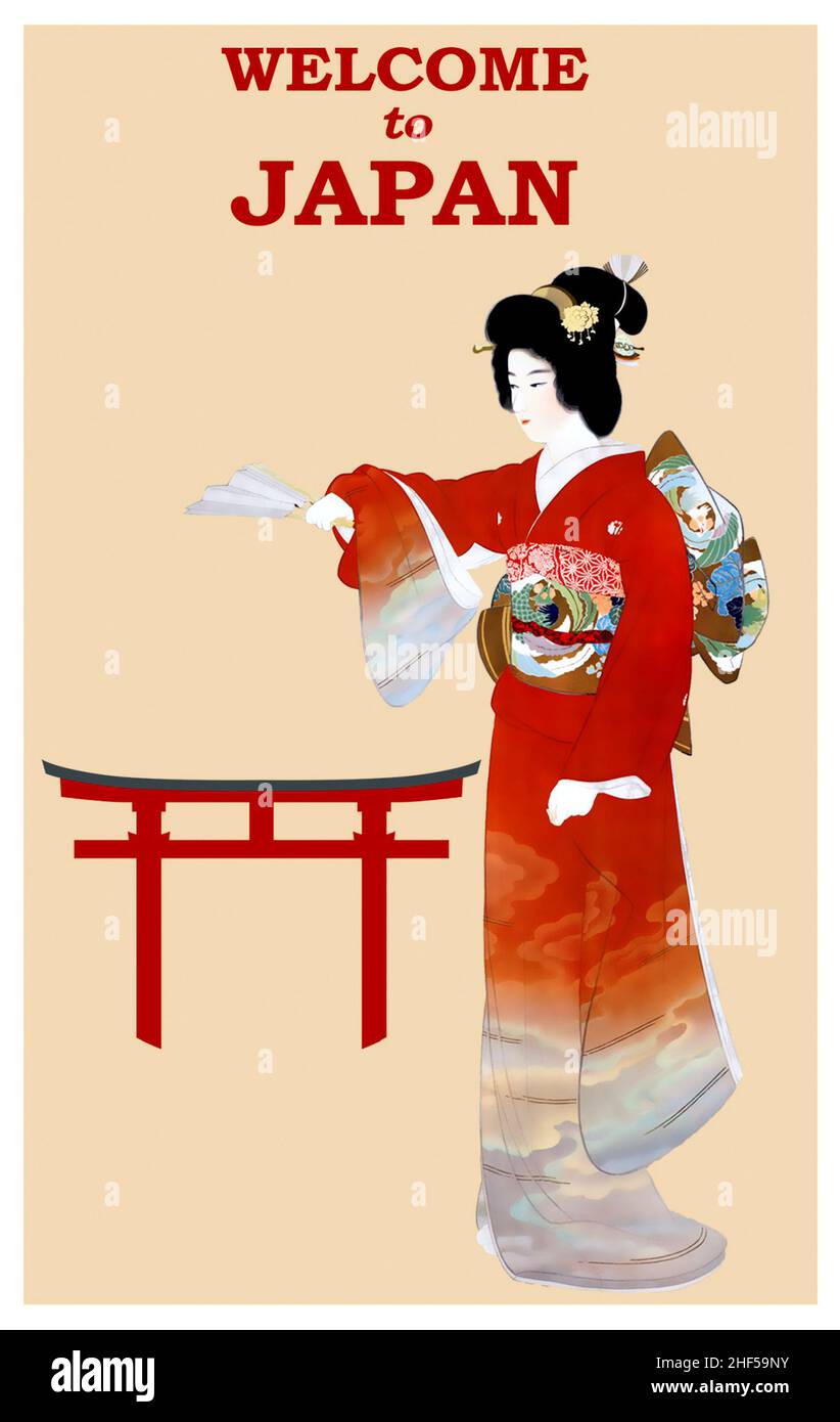 Welcome to Japan travel poster Stock Photo - Alamy