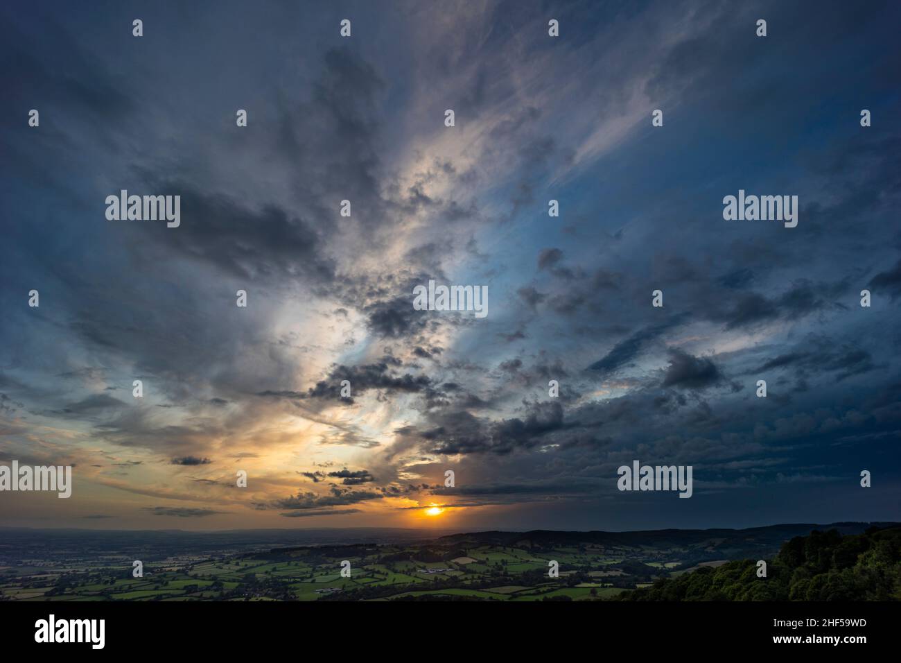 Sunset over the Vale of Mowbray from Sutton Bank, North Yorkshire Stock ...