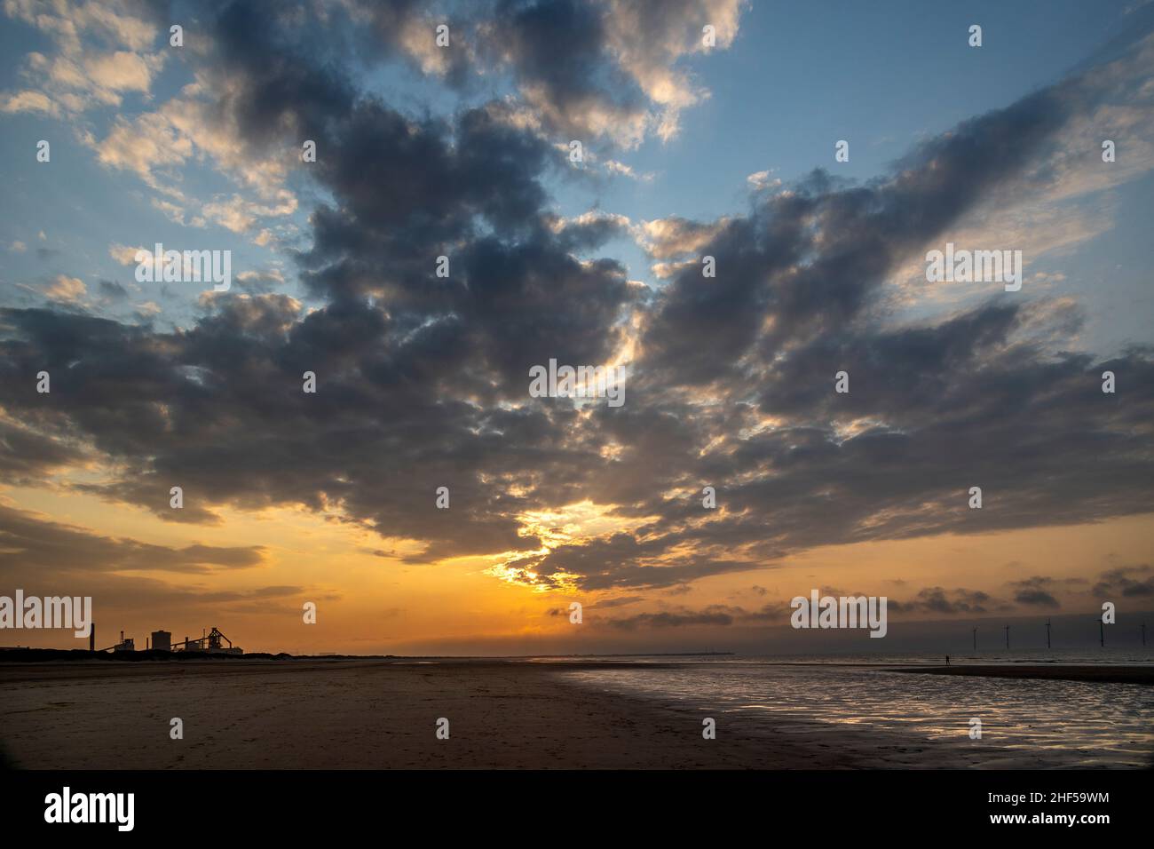 Coatham Beach at Sunset, Redcar, Clevelans, North Yorkshire Stock Photo ...