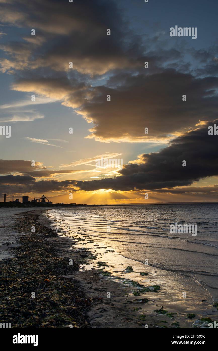 Coatham Beach at Sunset, Redcar, Clevelans, North Yorkshire Stock Photo ...