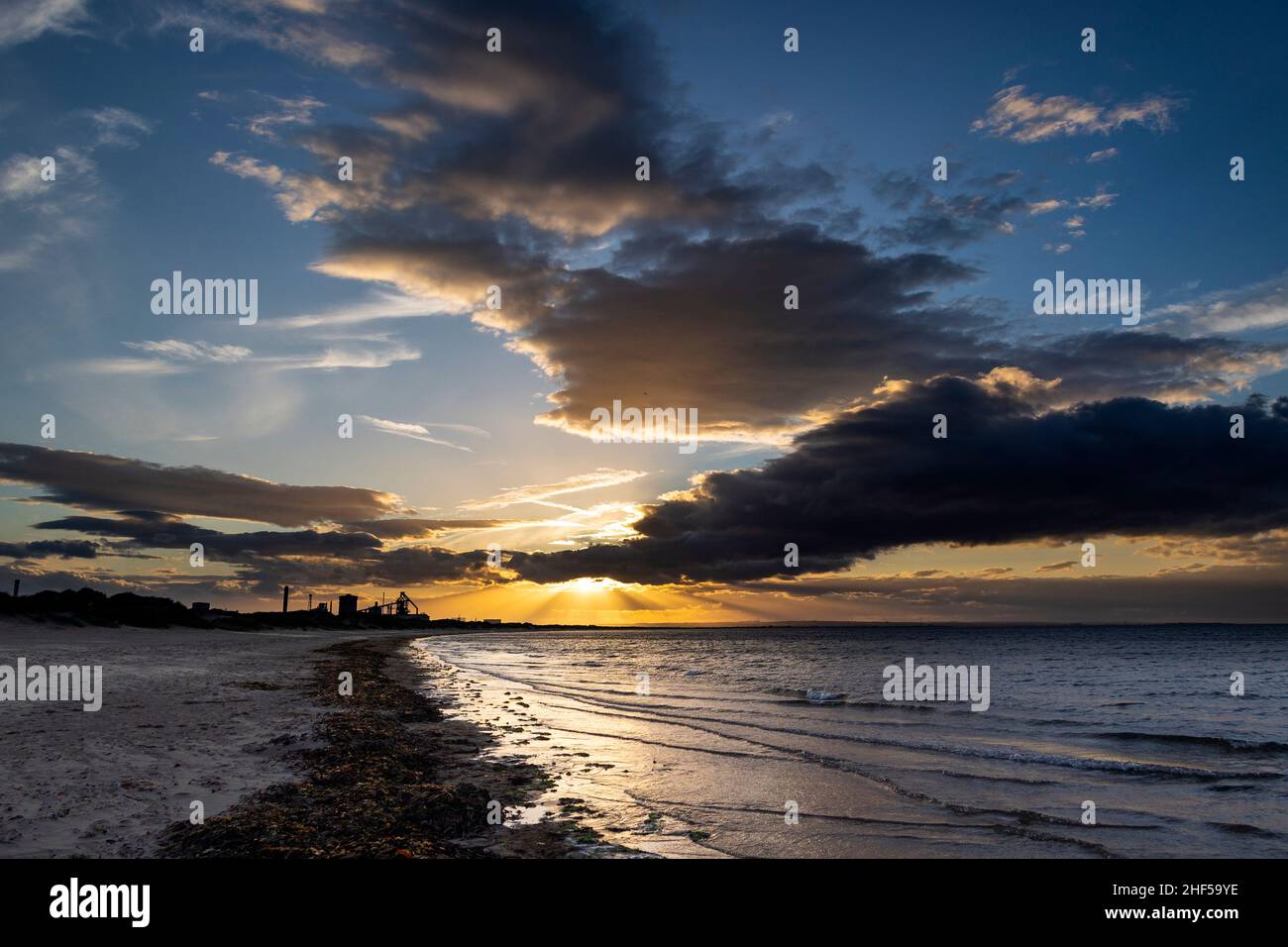 Coatham Beach at Sunset, Redcar, Clevelans, North Yorkshire Stock Photo ...