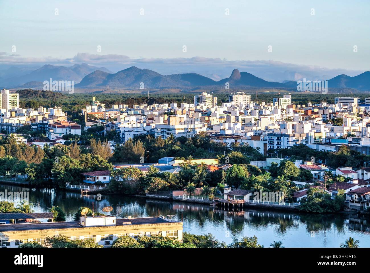 aerial of Brazilian town Vitoria in sunset Stock Photo - Alamy