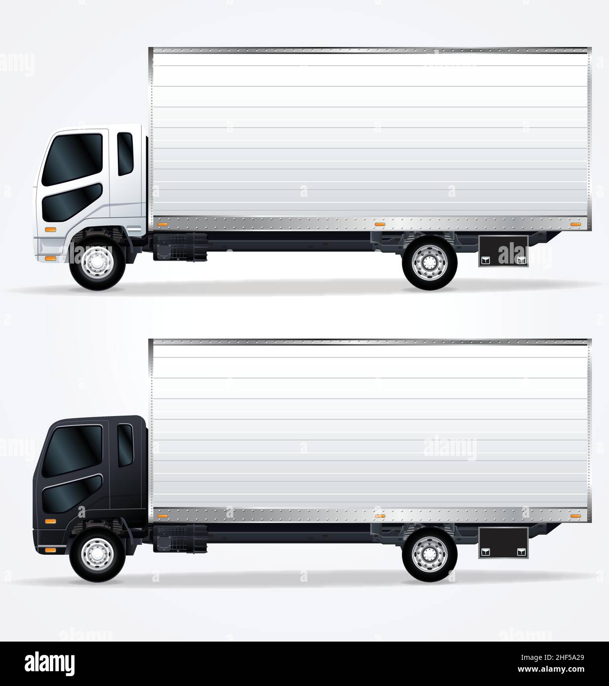 small medium sized transport delivery truck realistic black and white ...