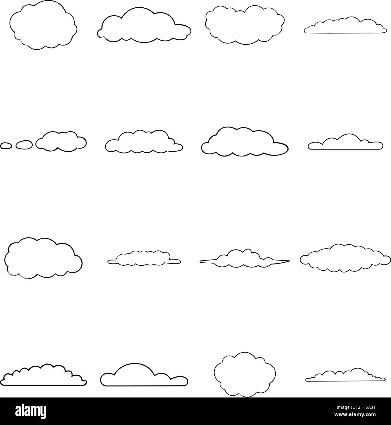 Clouds set icons in outline style isolated on white background Stock ...