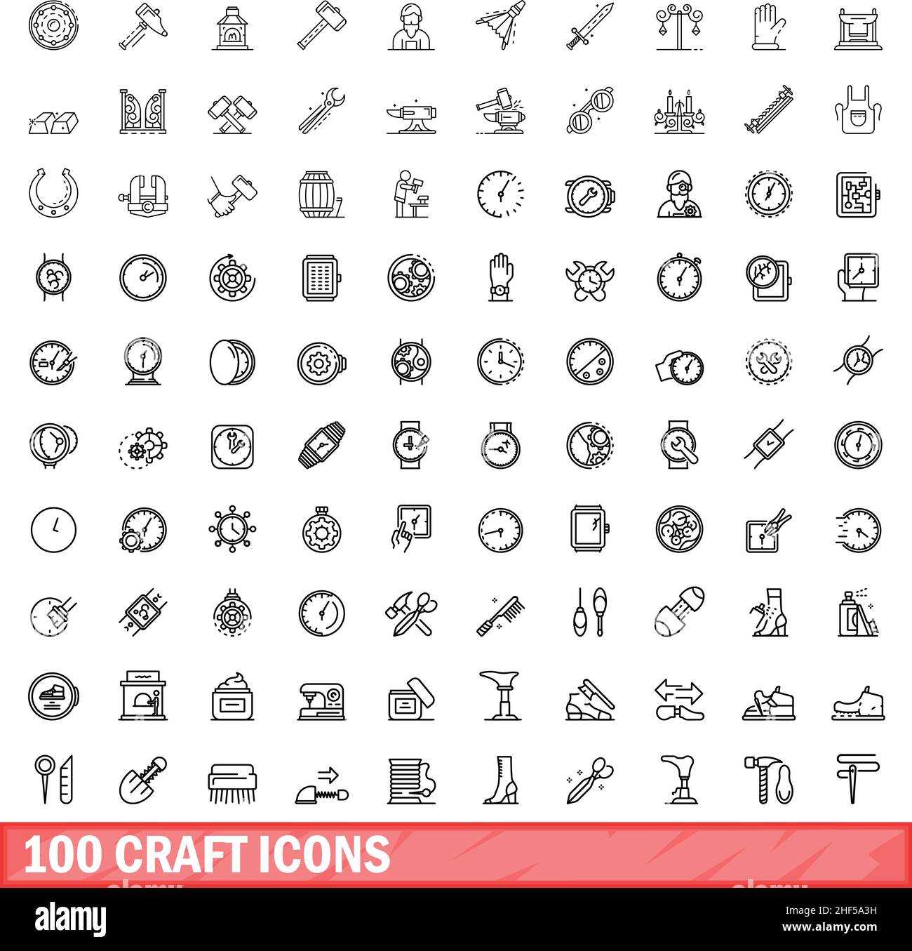 100 craft icons set. Outline illustration of 100 craft icons vector set ...