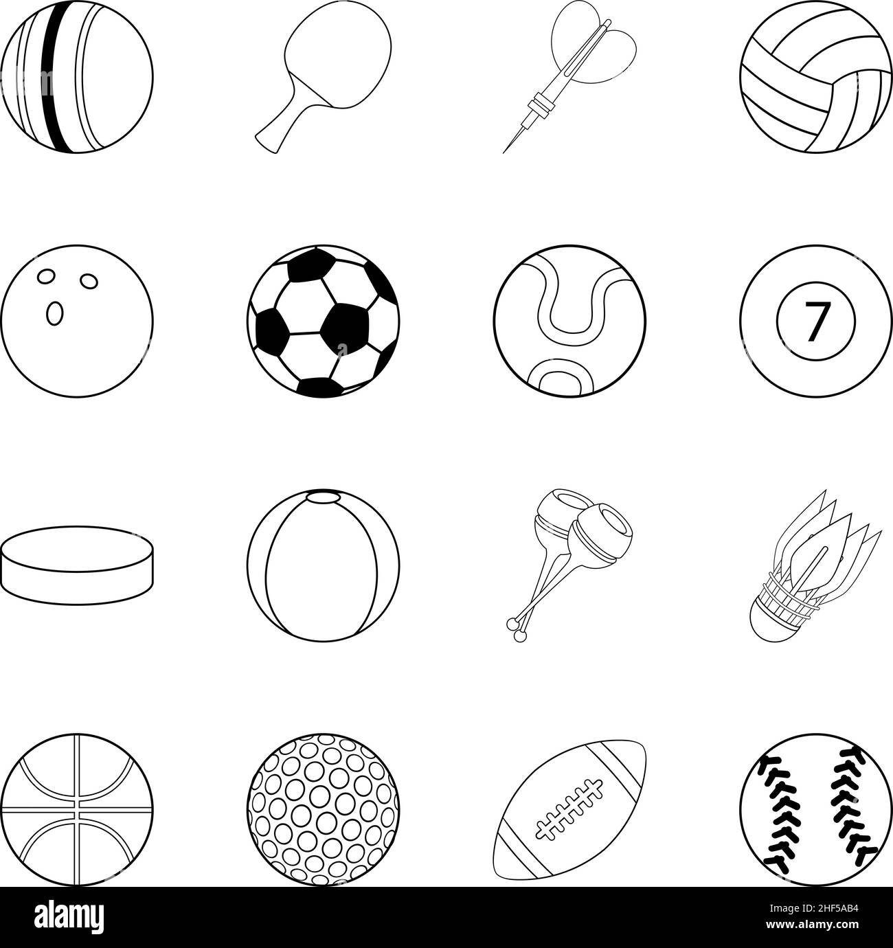 Sport balls set icons in outline style isolated on white background ...