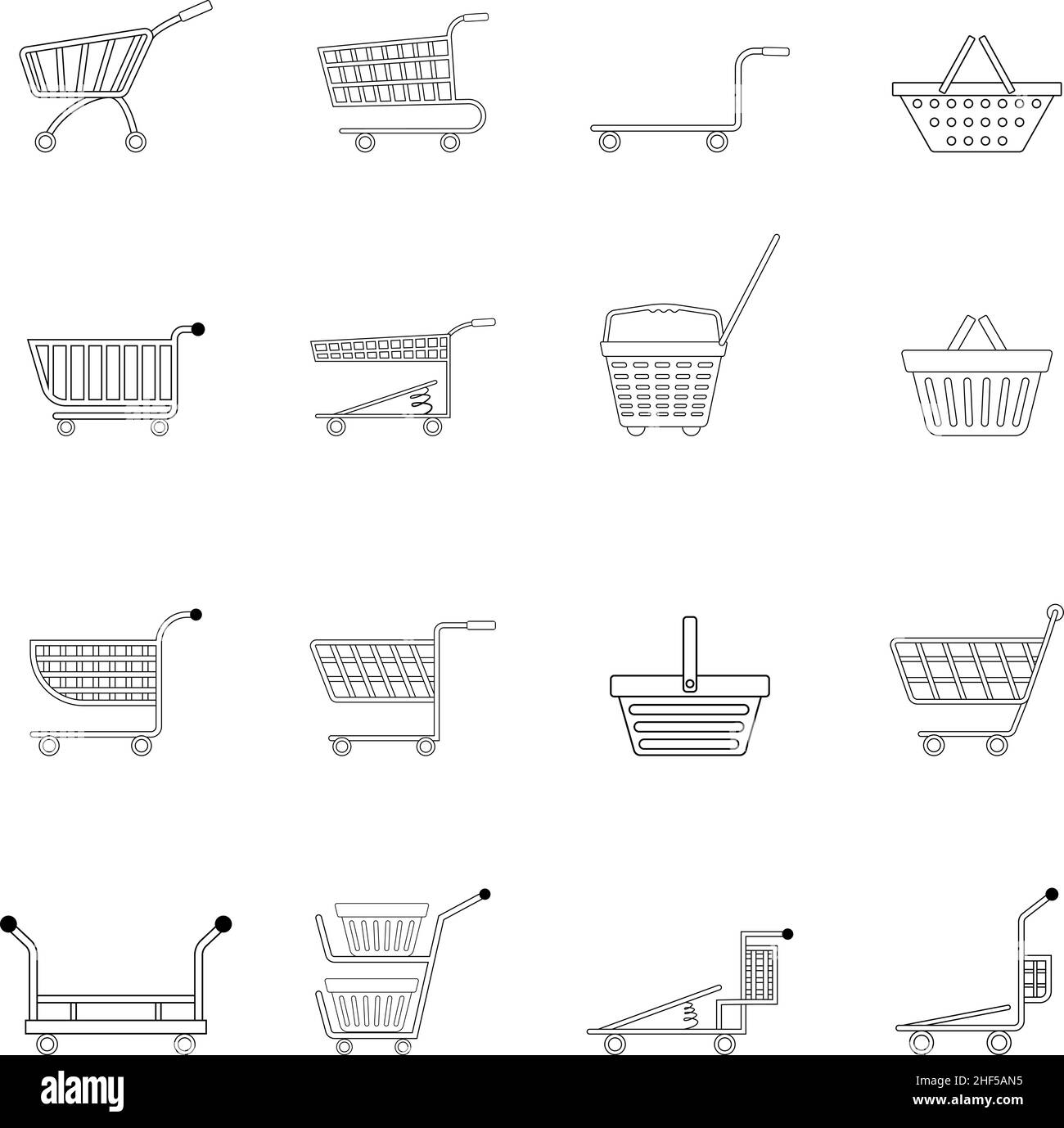 Shopping cart set icons in outline style isolated on white background ...