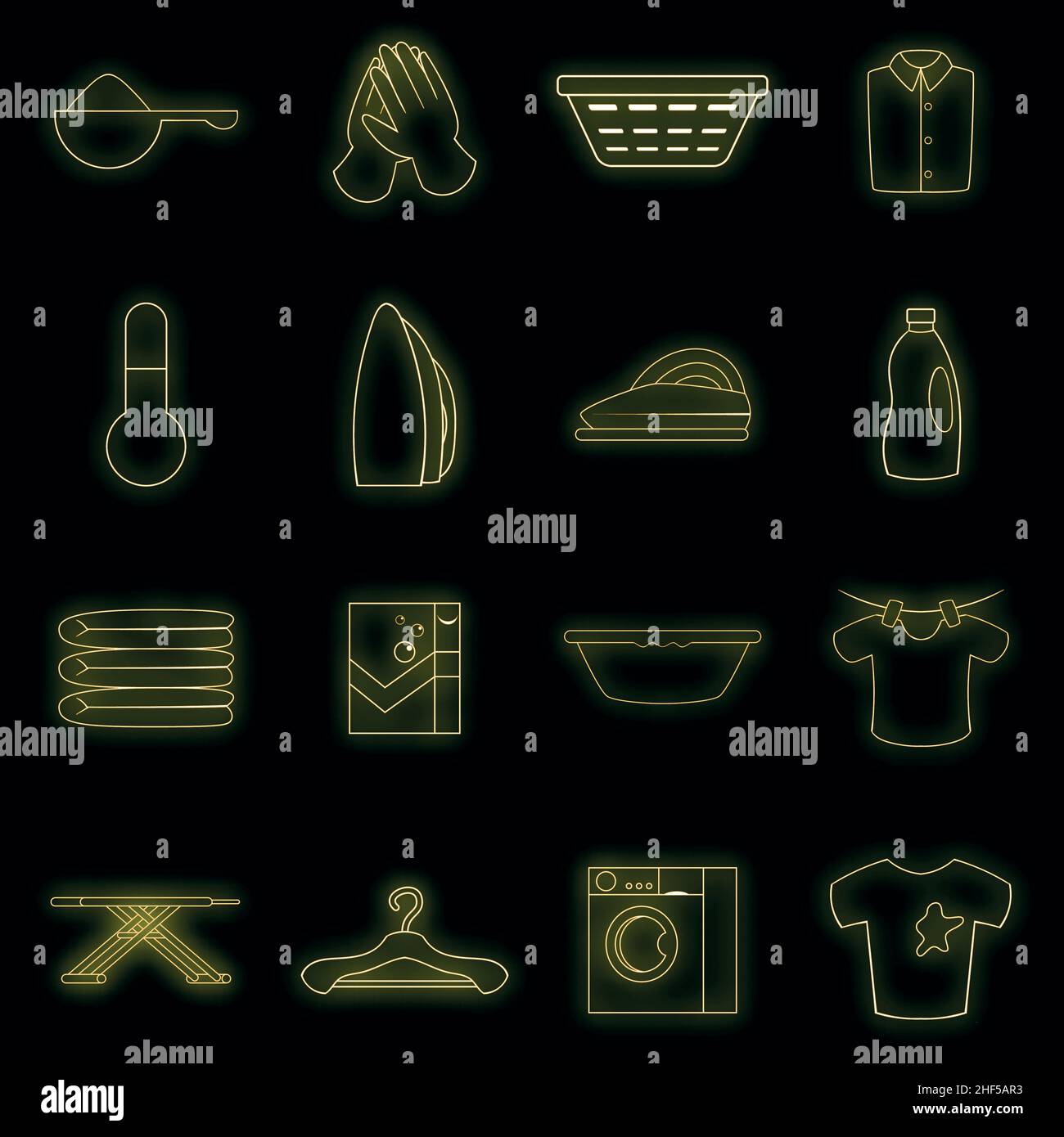 Laundry icons set. Illustration of 16 laundry vector icons neon color ...