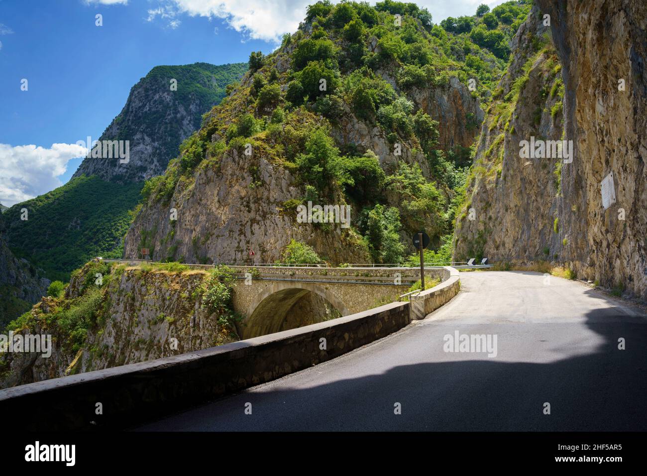 Mountain landscape along the road of Gole del Sagittario, famous canyon ...