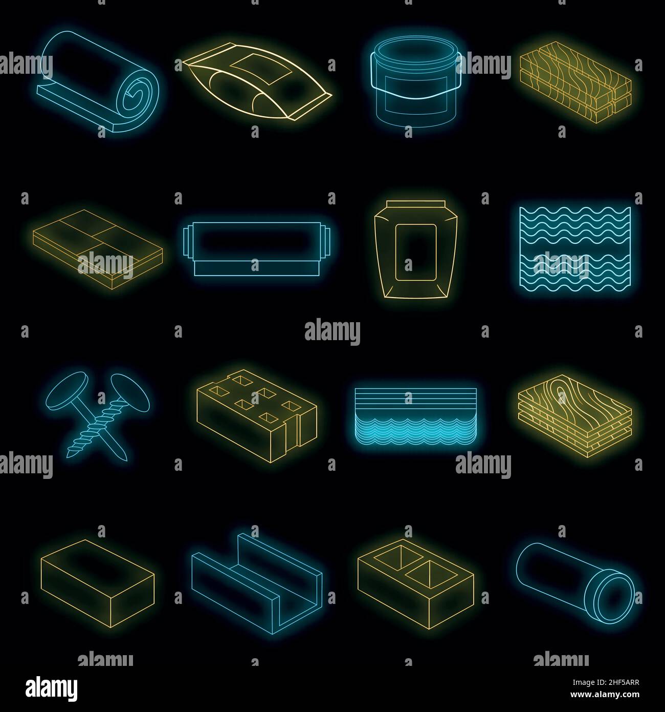 Building material interior icons set. Illustration of 16 building ...